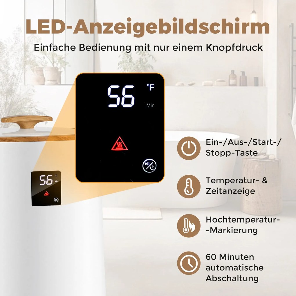 Costway Kbelíkový ohřívač ručníků do koupelny 18 L velký stropní ohřívač s LED