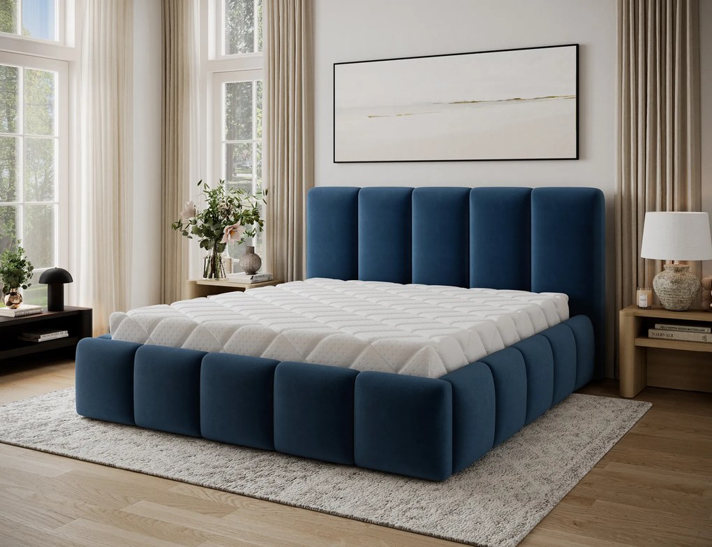 Postel Edvige + Dřevěný rám + plynový výtah + kontejner 140x200
