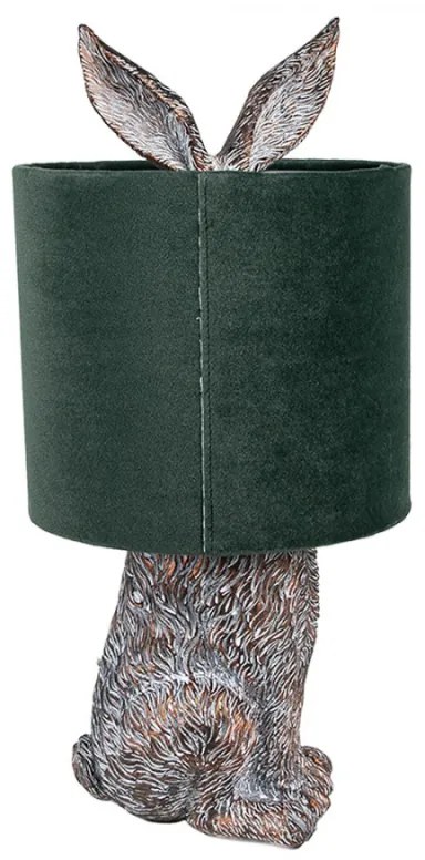 Hnědo-bílá stolní lampa králík s tmavě zeleným stínidlem Konijn – 20x43 cm