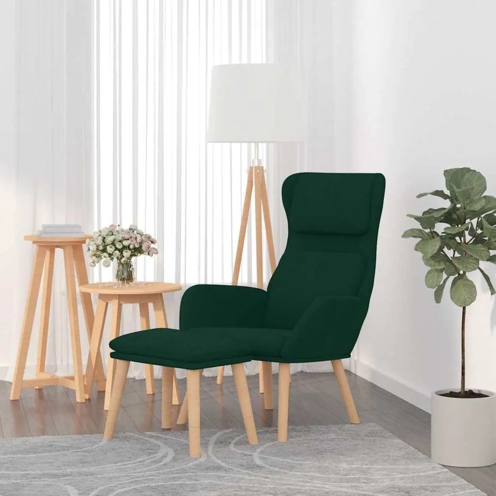 Relaxační křeslo se stoličkou tmavě zelené samet 3097822