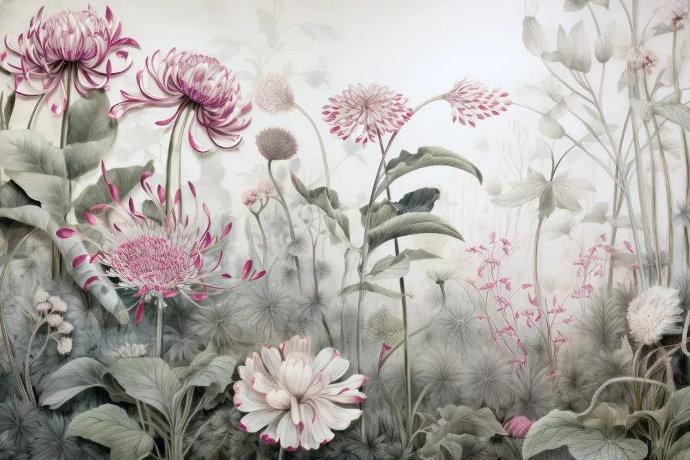 Samolepící tapeta květiny zahalené přírodou s růžovým kontrastem