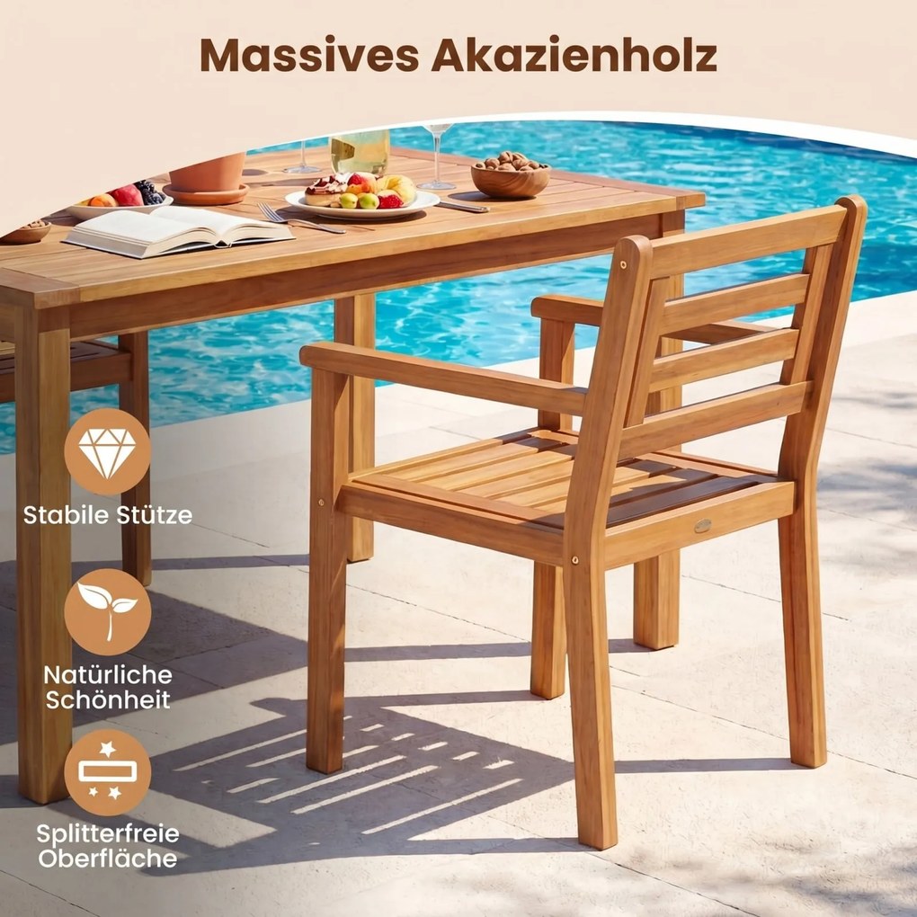 Costway Zahradní židle z akátového dřeva2Set dřevěných židlí s opěradlem