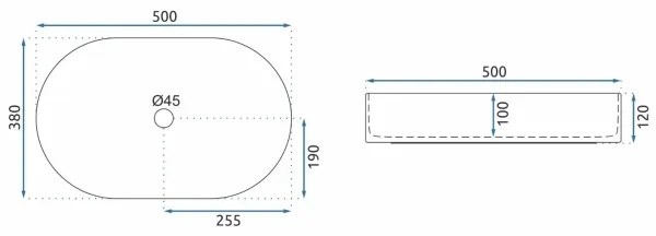 REA-U6563 - Umyvadlo na desku NADIA 38x50 cm keramika/lesklá bílá