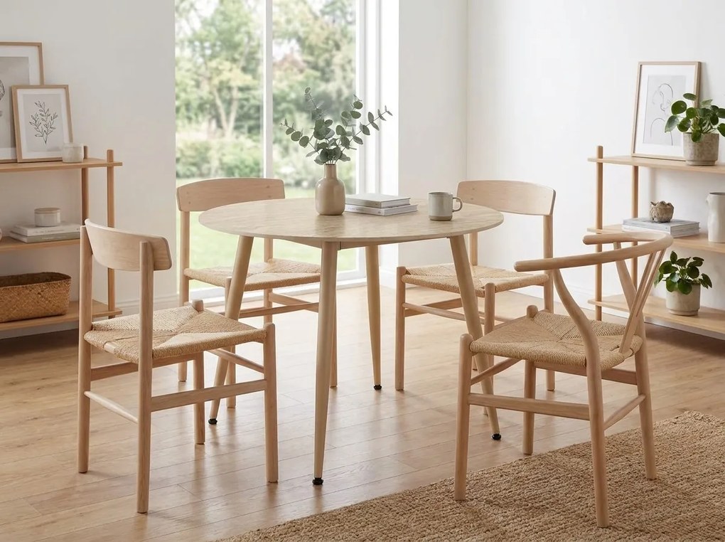 Kulatý jídelní stůl NELVO 90 cm, travertine/kašmír