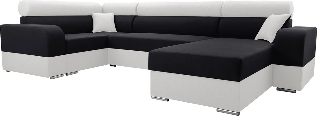 IDZ Rohová sedačka INFINITY SUPER do U, 332 cm Roh pohovky: Levý roh, Barva látky: Černá a bílá Eko kůže (Bahama 36 + Soft 17)