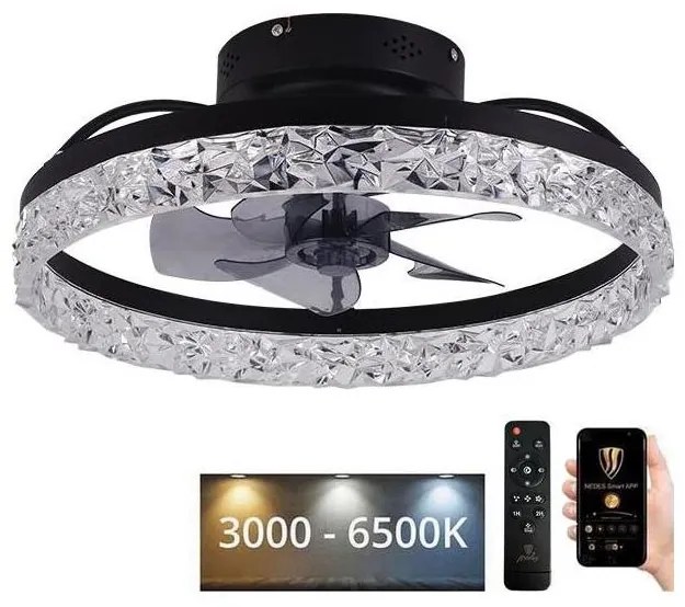 NEDES LED Stmívatelné stropní svítidlo s ventilátorem LED/35W/230V 3000-6500K černá+DO JF1301/B
