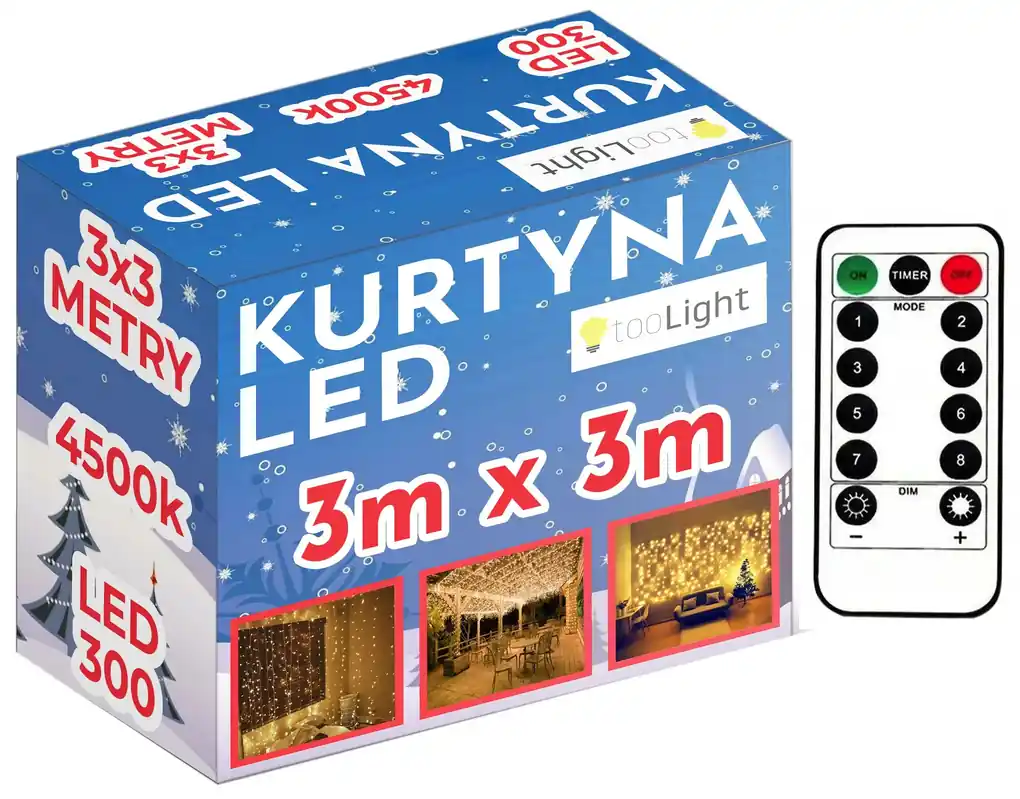 Tutumi, LED světelný závěs 300 diod 3x3m 311334 , teplá bílá, CHR-06320 |  BIANO