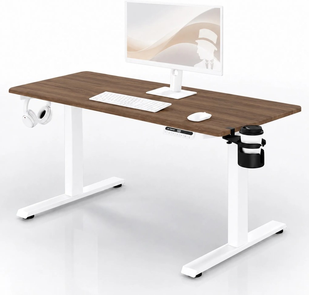 Elektrický stůl s nastavitelnou výškou ergonomický bílý/ořech,1400x700 mm: ARIA