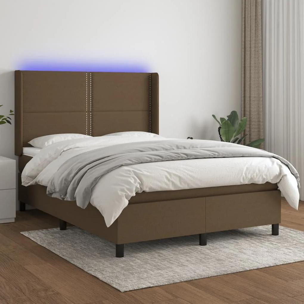 Box spring postel s matrací a LED tmavě hnědá 140x200 cm textil,  3138240