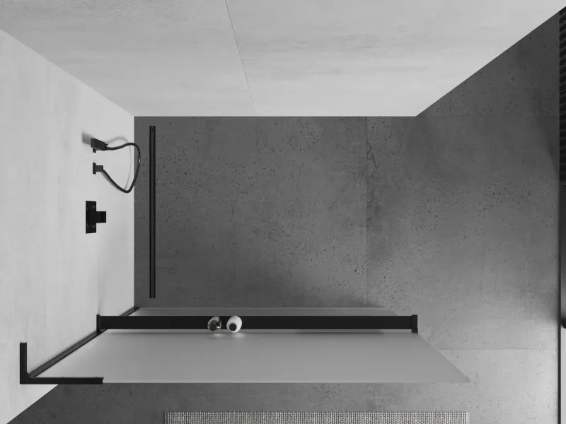 Mexen Kioto+ L, sprchová zástěna Walk-In s poličkou a věšákem 100 x 200 cm, 8mm sklo námraza, černý profil, 800-100-123-70-30