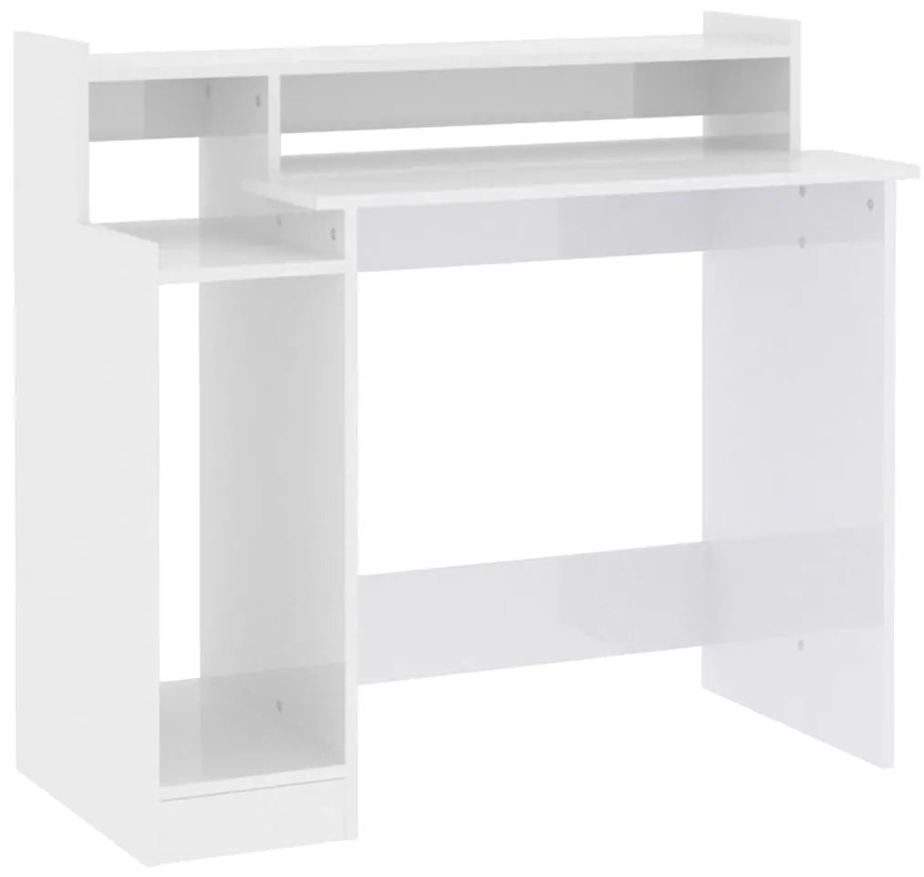 Psací stůl s LED lesklý bílý 97 x 45 x 90 cm kompozitní dřevo - Default Title