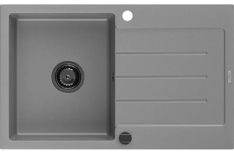 Mexen Bruno, granitový dřez 795x495x200 mm, 1-komorový, šedá s černým sifonem, 6513791010-71-B