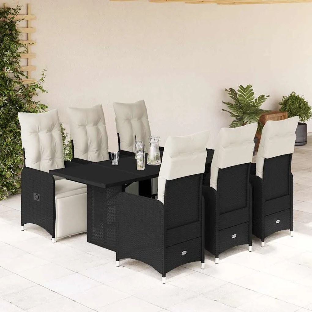 7dílný zahradní bistro set s poduškami černý polyratan 3277141