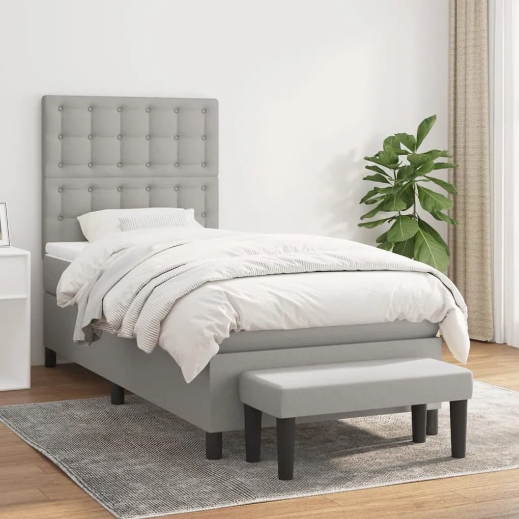 Box spring postel s matrací světle šedý 100 x 200 cm textil 3136893