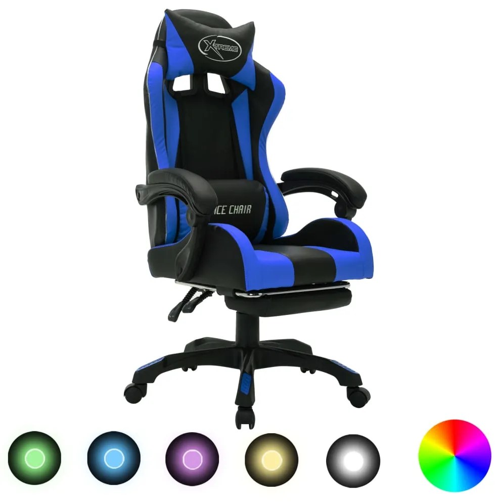 Herní židle s RGB LED podsvícením modro-černá faux kůže 288006
