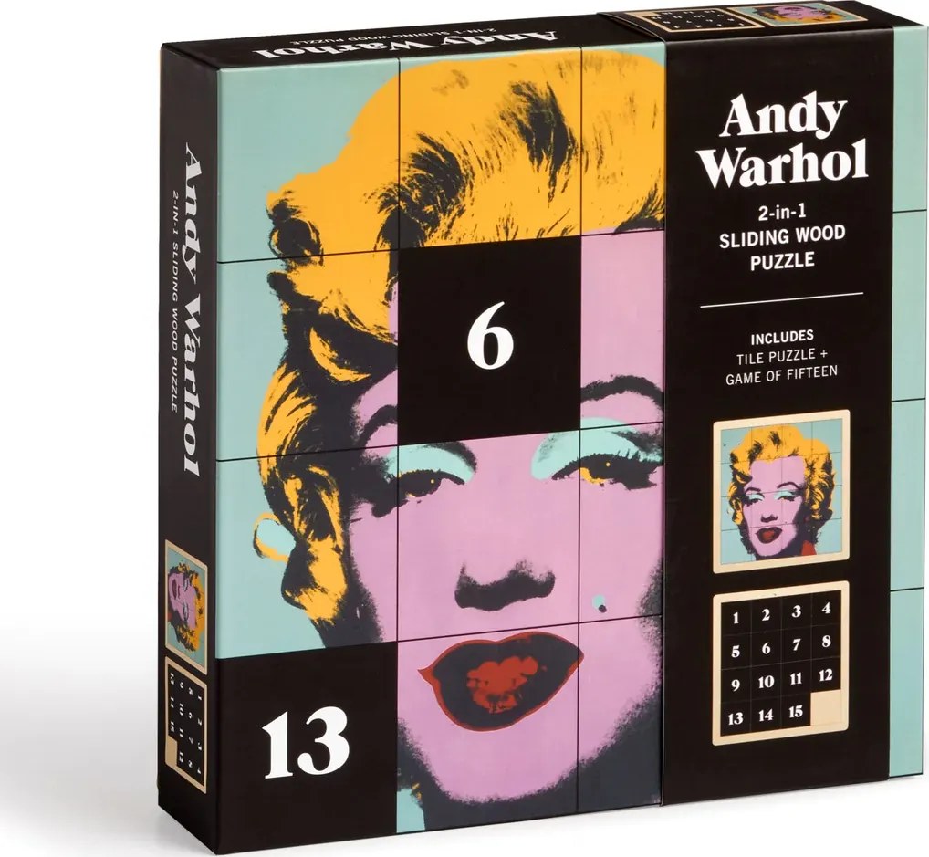 Galison posuvné dřevěné puzzle andy warhol: marilyn 2 v 1, 16 dílků