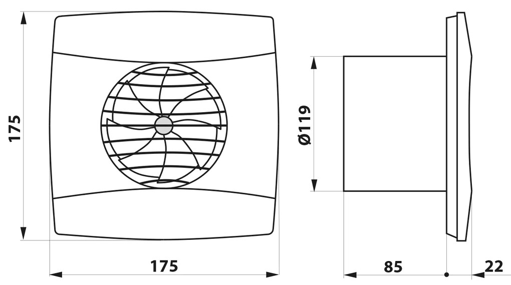 Cata Cata, UC-12 TH koupelnový ventilátor axiální s automatem, 12W, potrubí 120mm, černá, 01302200