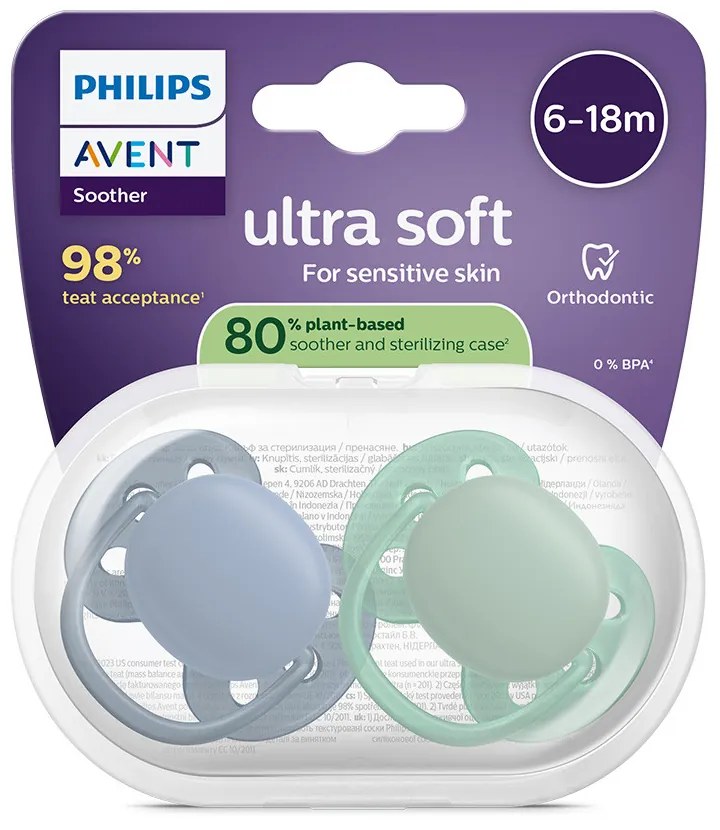 PHILIPS AVENT Šidítko Ultrasoft Premium 6-18 m 2 ks Philips Avent Chlapec