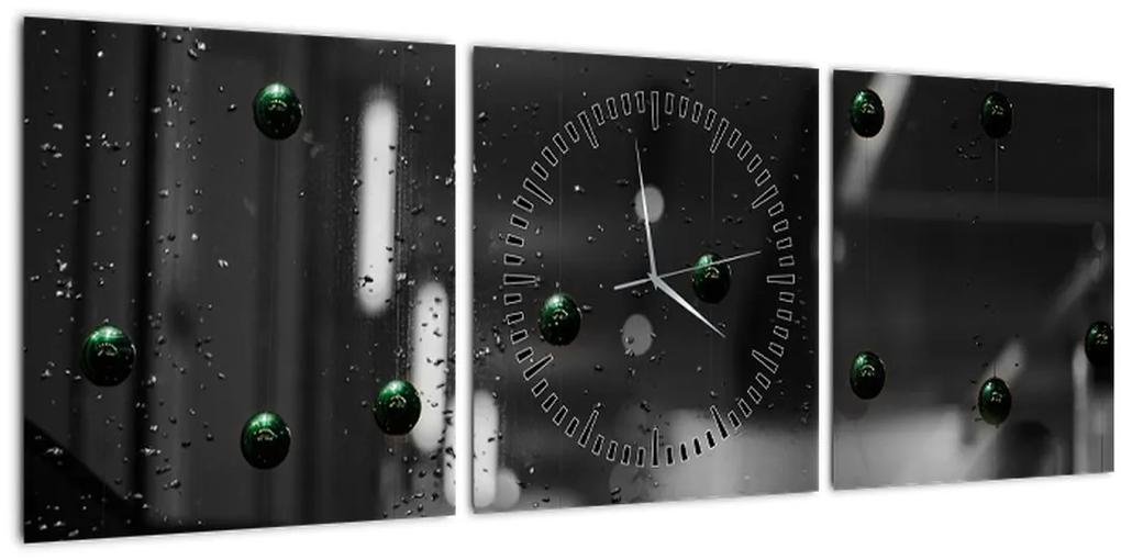Abstraktní obraz - zelené kuličky (s hodinami) (90x30 cm)