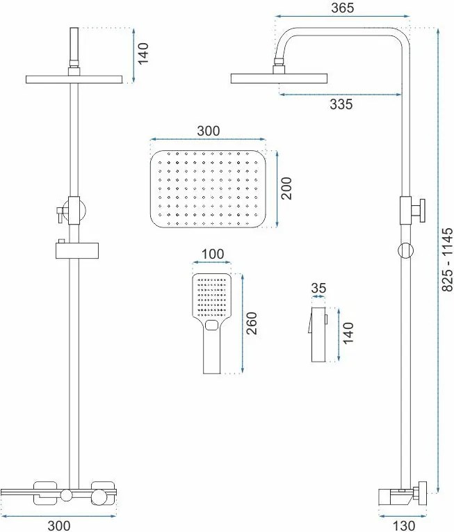 Rea Helix, nástěnný sprchový set s termostatickou baterií a bidetovou sprškou, černá matná, REA-P6618