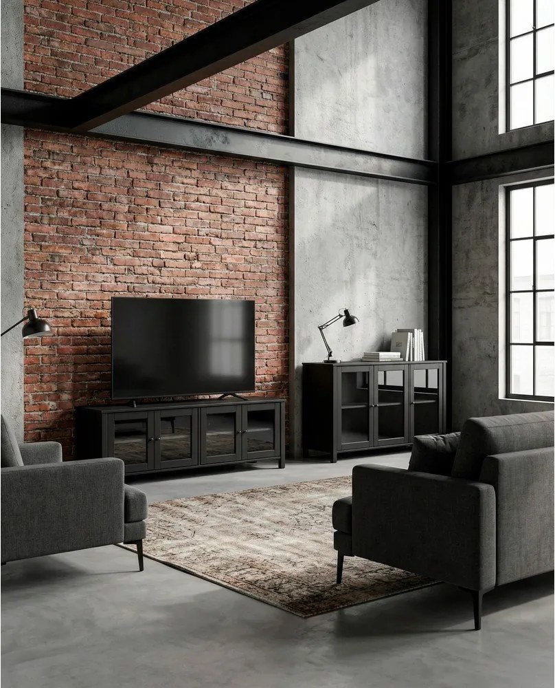 Černý TV stolek z borovicového dřeva 150x50x40 cm Alessandra – Marckeric