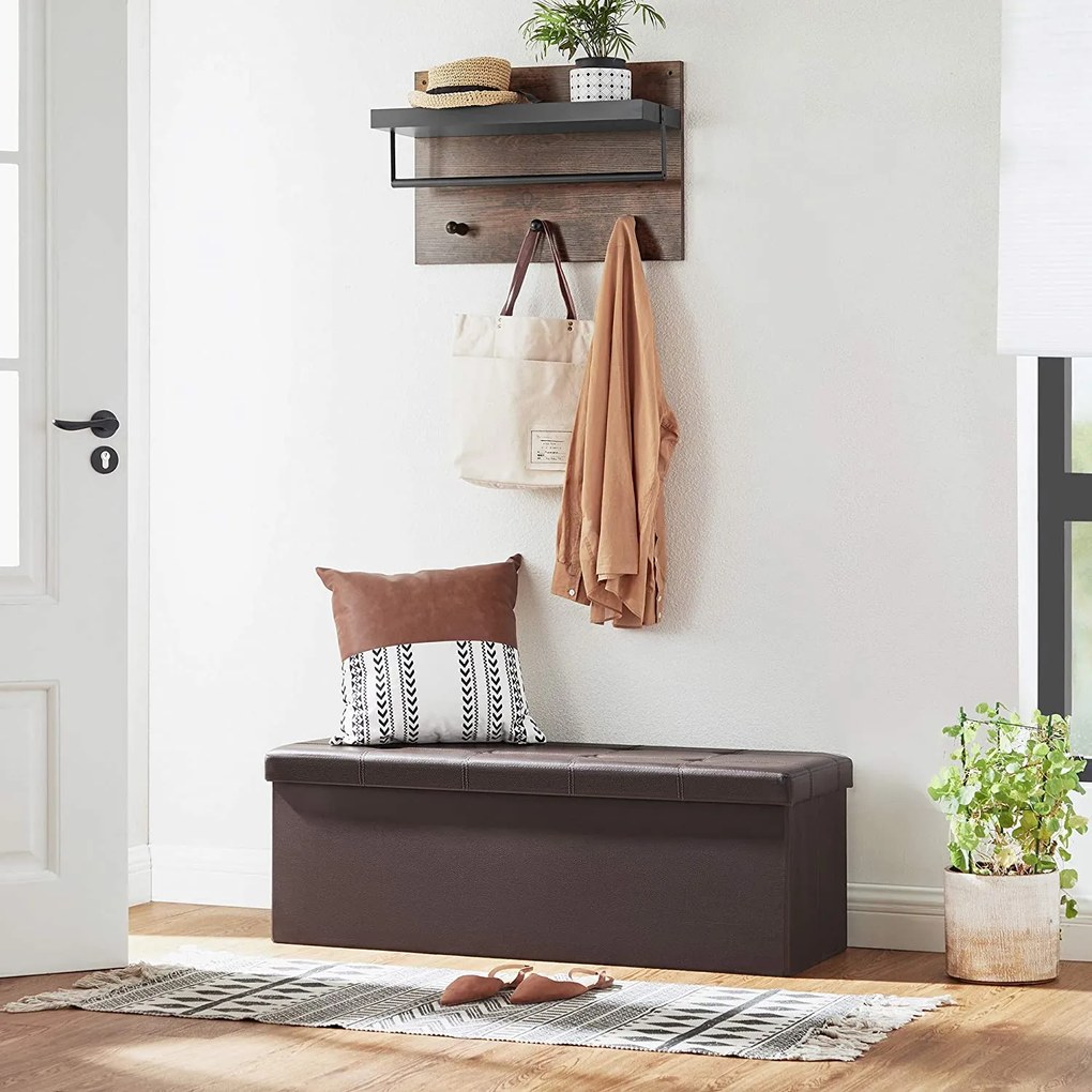 Puf, skládací úložná lavice otoman 120l, 110 x 38 x 38 cm, hnědý