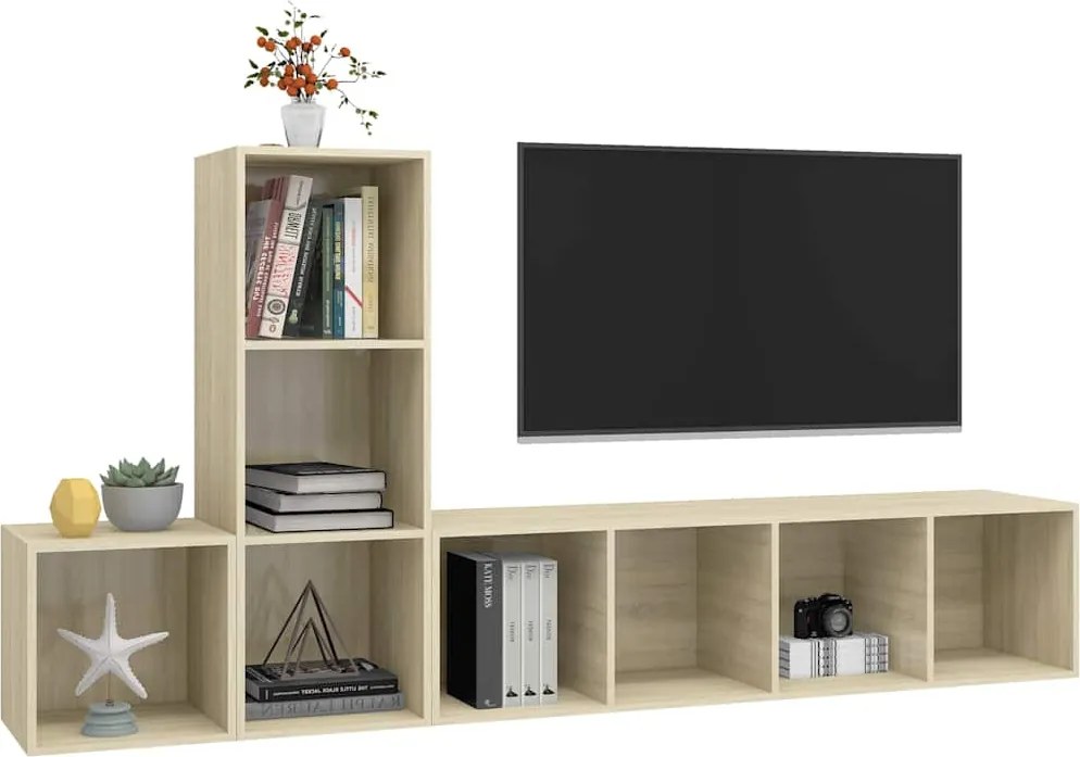 3dílný set TV skříněk dub sonoma dřevotříska 3079829