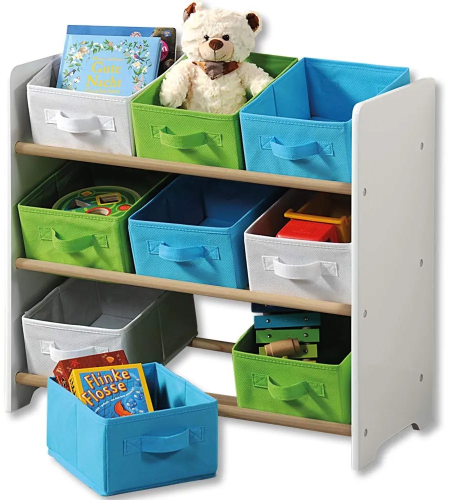 Kesper Dětský regál, organizér na hračky s 9 úložnými boxy, modro-zelený