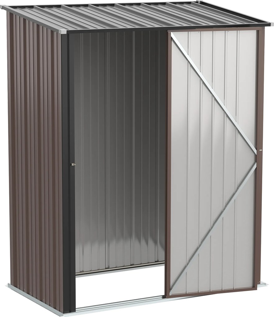 Zahradní kůlna Outsunny 1,34 m² s pultovou střechou, uzamykatelný nástrojový kabinet, vyrobený z pozinkované oceli, 161,5 x 94,5 x 196 cm, hnědý