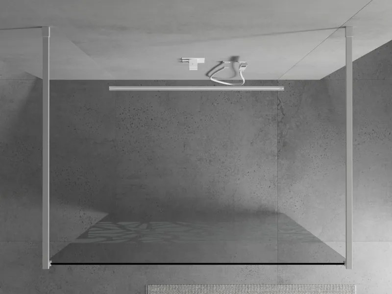 Mexen Kioto, průchozí sprchová zástěna 110 x 200 cm, 8mm sklo čiré/bílý vzor, 2x bílá stabilizační rozpěra, 800-110-002-20-85