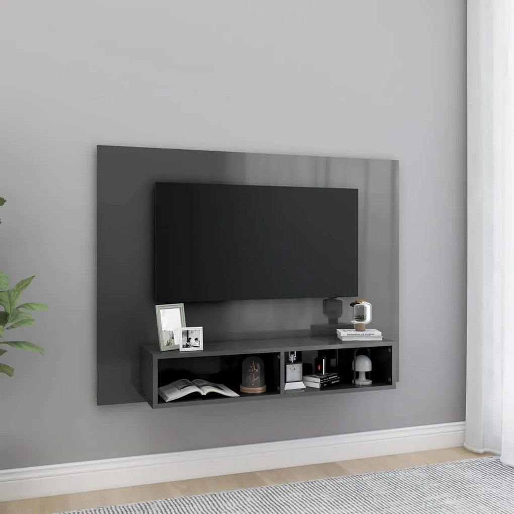 vidaXL Nástěnná TV skříňka šedá vysoký lesk 120x23,5x90 cm dřevotříska