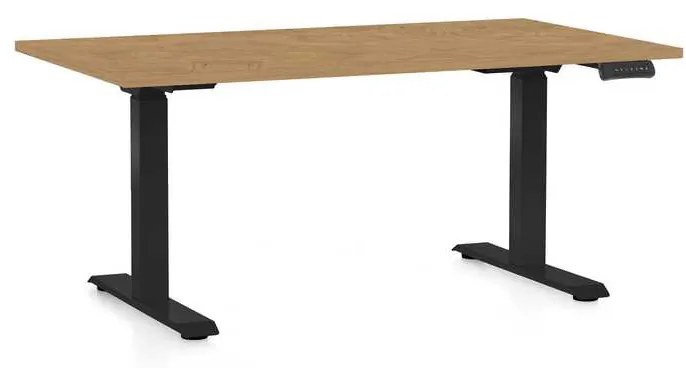 Výškově nastavitelný stůl OfficeTech C, 140 x 80 cm, černá podnož, dub kamenný