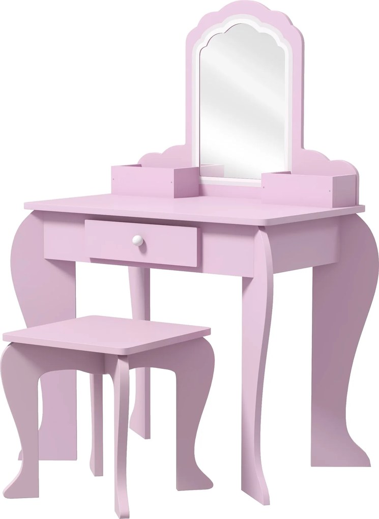 Dětský kosmetický stolek ZONEKIZ pro holky a kluky od 3 let - kosmetický stůl s taburetem a zrcadlem v růžovém designu ve tvaru mraku