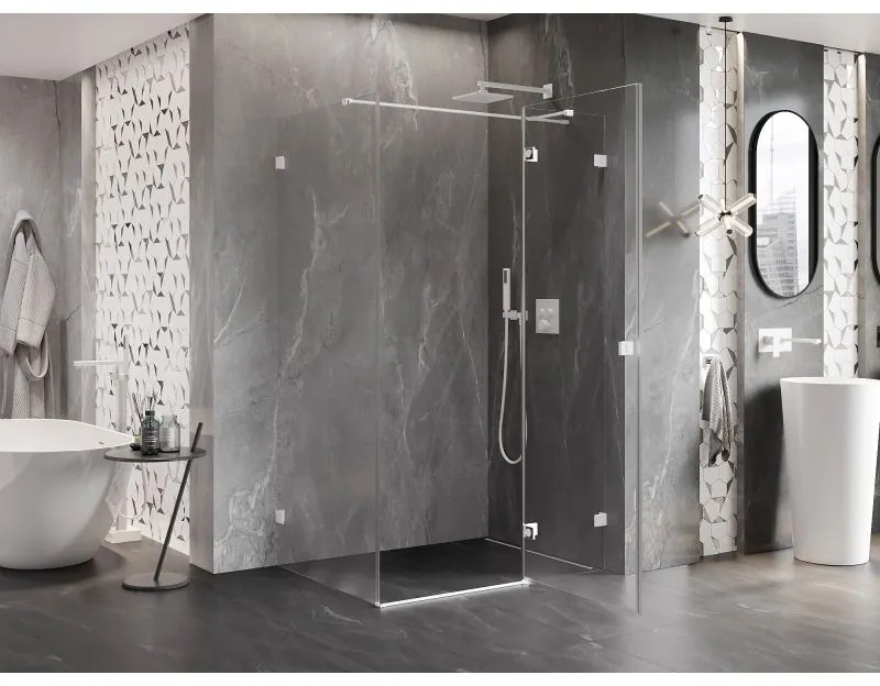 Mexen Lunar T, pravostranný výklopný sprchový kout 125 x 100 cm, 8mm čiré sklo, bílý profil, 834T-125-100-20-00-P