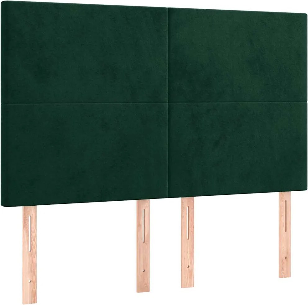 Čelo postele s LED tmavě zelená 144x5x118/128 cm samet 3122195
