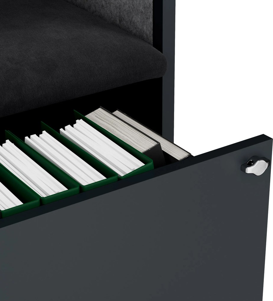 Kancelářská akustická kabina se sedátkem a USB-C portem, korpus antracitový / sedák tmavě šedá, 600 mm: SALLY MentalBox