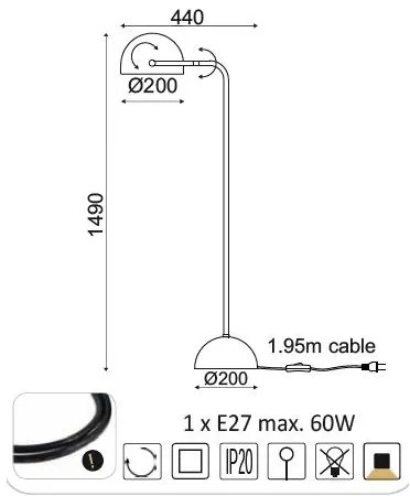 ACA DECOR Stojací lampa OCEANUS max. 60W/E27/230V/IP20