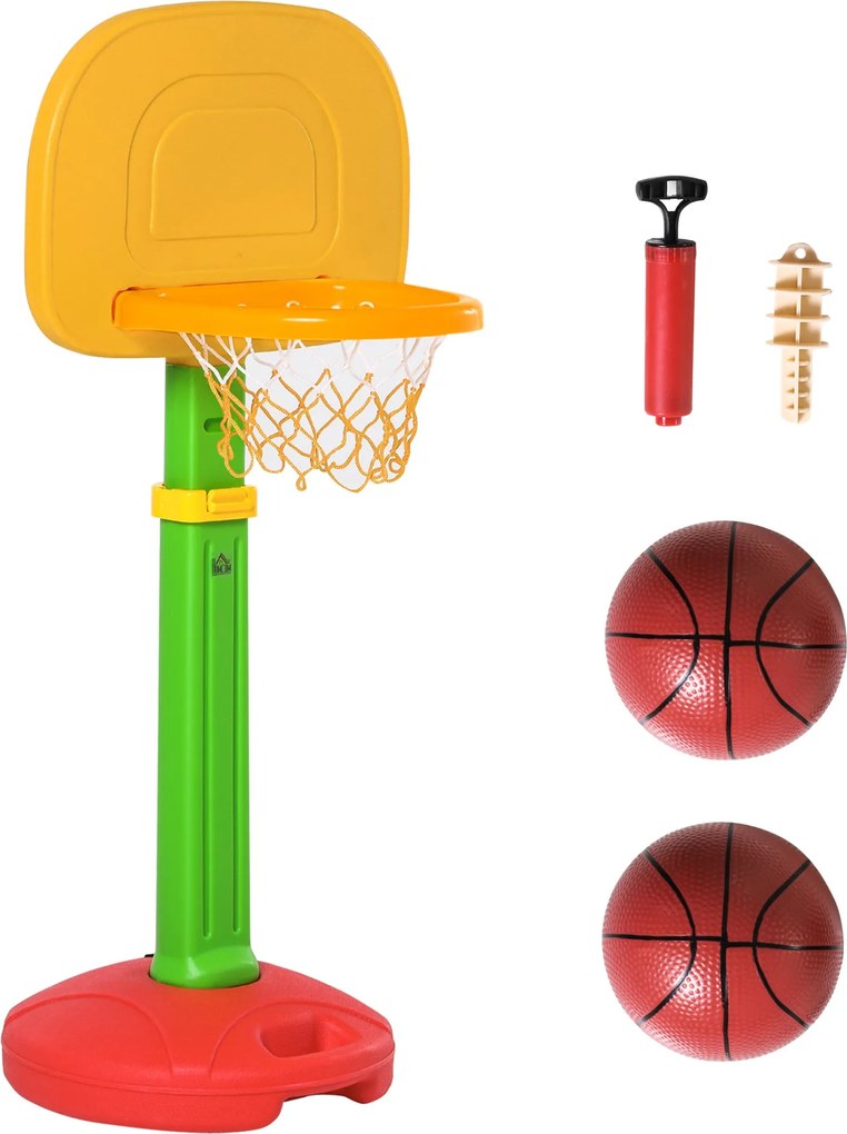 HOMCOM Dětský Nastavitelný Basketbalový Koš s 2 Míči a Pumpičkou pro Děti 3+ Hračky na Sport do Interiéru a Exteriéru 52,5x44x120-160 cm Vícebarevný |