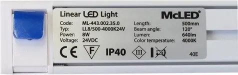 LED svítidlo lineární McLED 8W 500mm 4000K neutrální bílá 24V ML-443.002.35.0