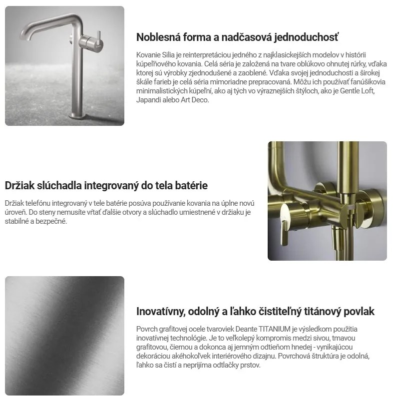Deante Silia, nástěnná vanová baterie s ruční sprchovou soupravou, titanová, DEA-BQS_D11M