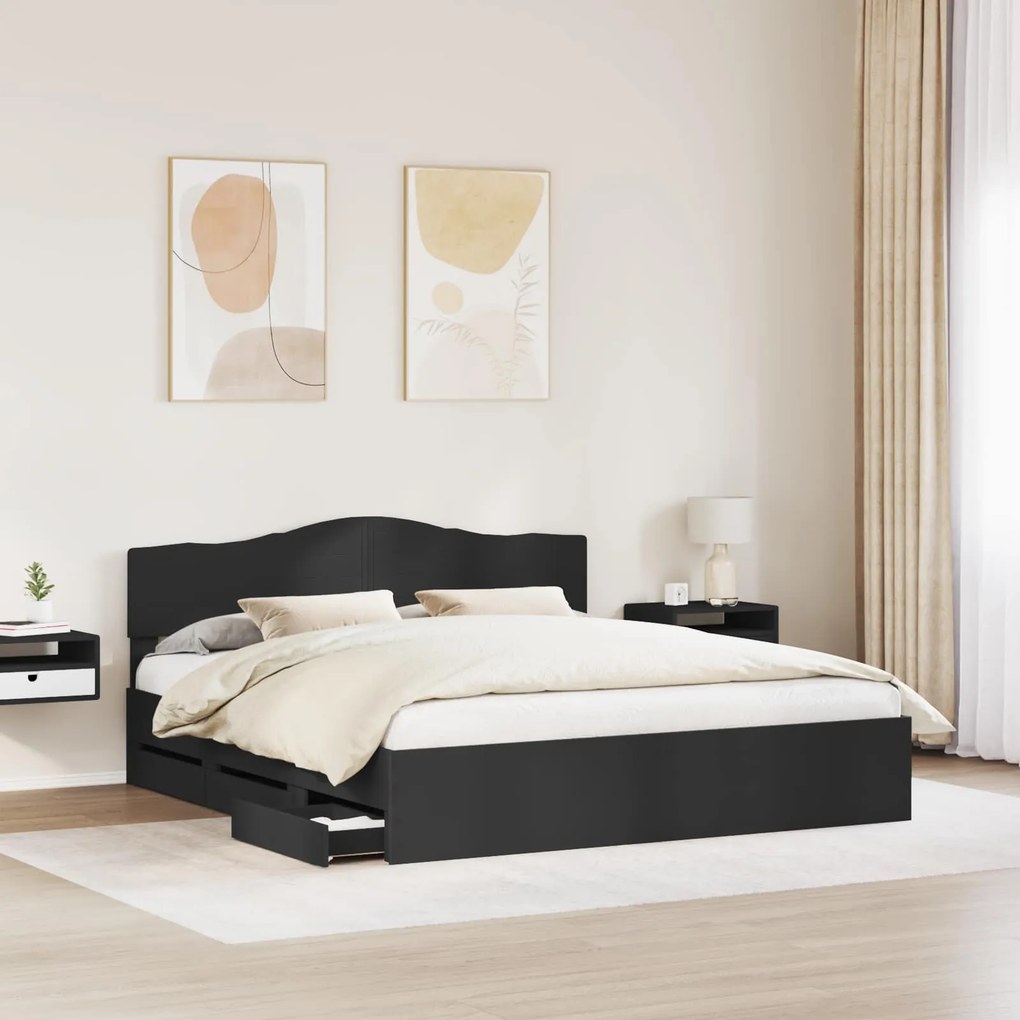 Rám postele se zásuvkou Černá 200 x 200 cm Inženýrské dřevo 3412971