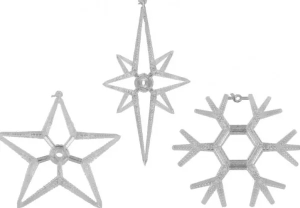 Vánoční dekorace na okno - sada 3 hvězda a vločka LED OEM D32828