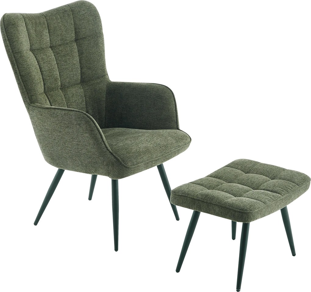 XXXLutz RELAXAČNÍ KŘESLO S TABURETEM, kov, textil, zelená Ti'me - Křesla klasická - 001836000803