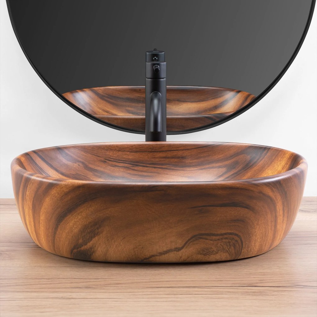 Rea Amelia Wood, umyvadlo na desku 480x345x135 mm, imitace dřeva-hnědá matná, REA-U5060
