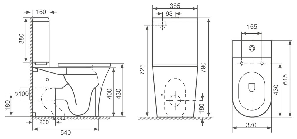 Bruckner Bruckner, DARIO RIMLESS WC kombi mísa s nádržkou, spodní/zadní odpad, bílá, 201.437.4