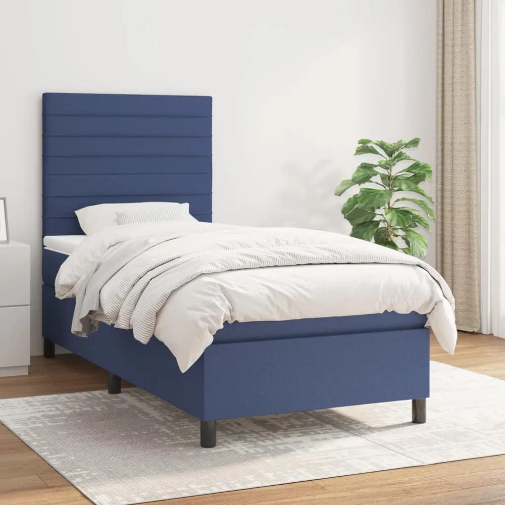 Box spring postel s matrací modrá 100 x 200 cm textil,  3141839