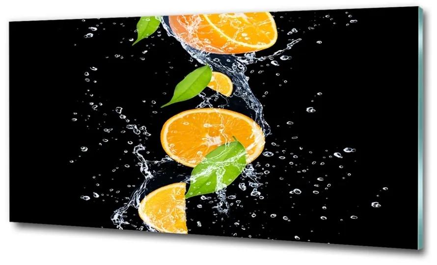 Wallmuralia Foto obraz sklo tvrzené Pomeranče a voda 100x50