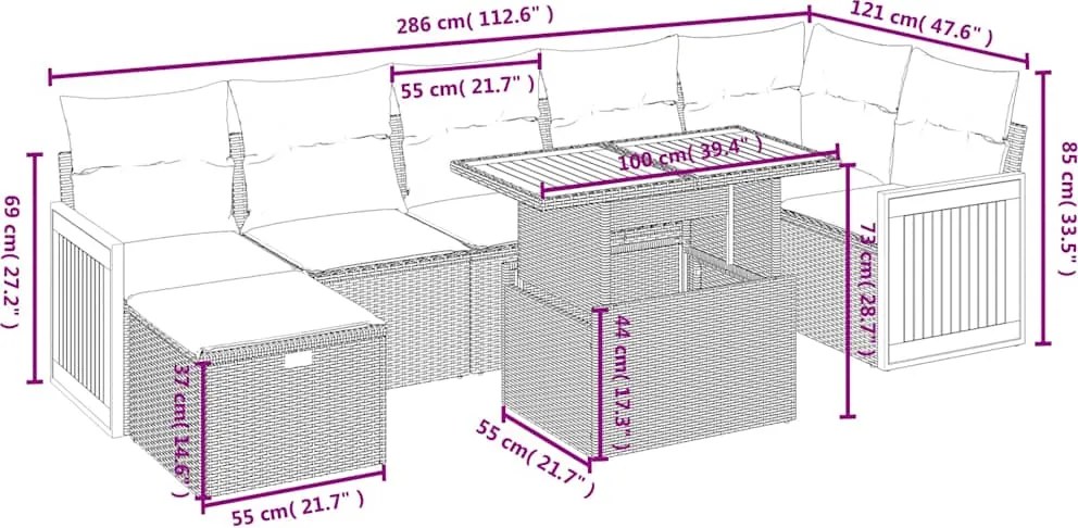 8dílná zahradní sedací souprava s poduškami černá polyratan 3276254