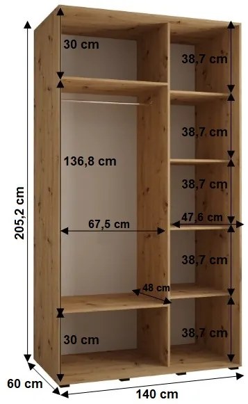 Šatní skříň YVONA 1 - 140/60 cm, bílá / černá