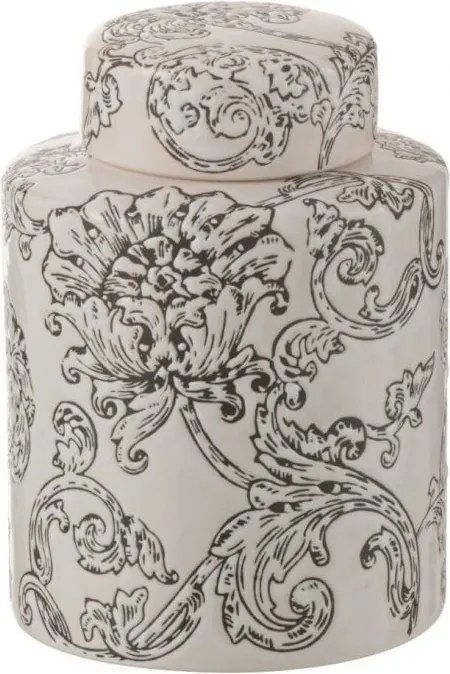 Bílo-černá porcelánová dóza s víkem a květy Zen Ball – 13*13*19 cm